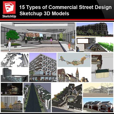 💎【sketchup Architecture 3d Projects】15 Types Of Commercial Street Desi