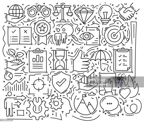 Core Values Related Objects And Elements Hand Drawn Vector Doodle