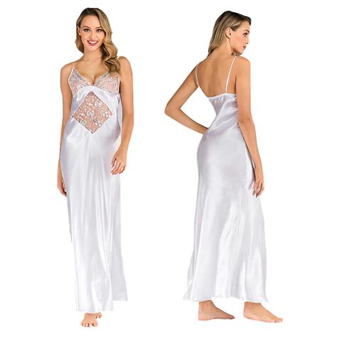 Bride Spaghetti Straps Lace Patchwork Satin Sexy Sleepwear Lingerie