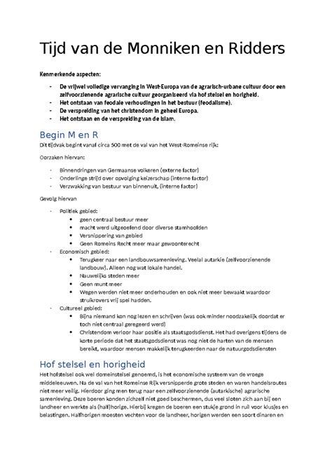 Tijd Van De Monniken En Ridders Een Overzicht Van De Vroege