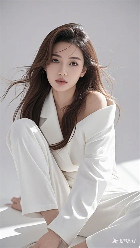 欧美女模特，皮肤质感好，白色背景，穿着白色衣服 9 花瓣网