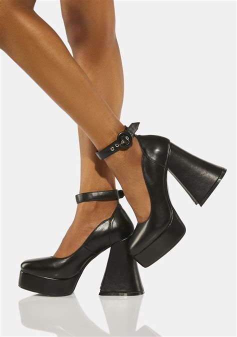 Lamoda Vegan Leather Platform Ankle Strap Heels Black Dolls Kill