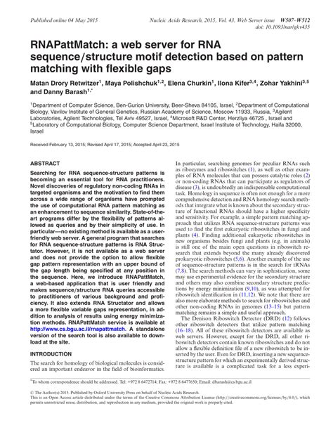 Pdf Rnapattmatch A Web Server For Rna Sequencestructure Motif