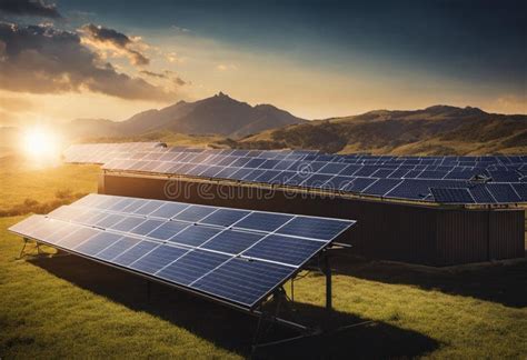 Ai Generated Illustration Of An Array Of Solar Panels Basking In The Sun S Warm Glow Stock