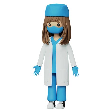 Cute Female Doctor In Medical Attire D Rendered Icon PNG