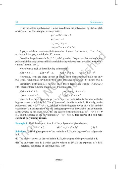 Ncert Book For Class 9 Maths Chapter 2 Polynomials
