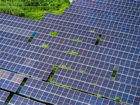 Paneles Solares Sobre Agua Con Pasto Foto Premium
