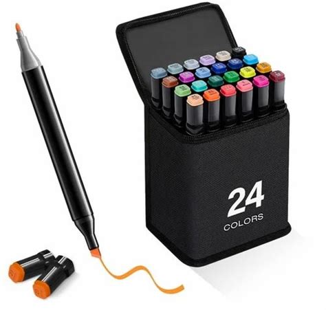 Dual Tip Colourful Art Markers Sketch Pens 24 Colours With Carrying