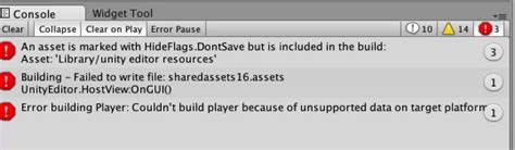 【unity】nguiでのビルド時に発生したエラーメモ。an Asset Is Marked With Hideflagsdontsave But Is Included In The
