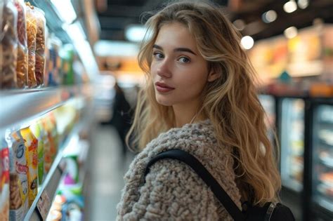 Premium Photo Young Woman Shopping In The Frozen Food Aisle At A