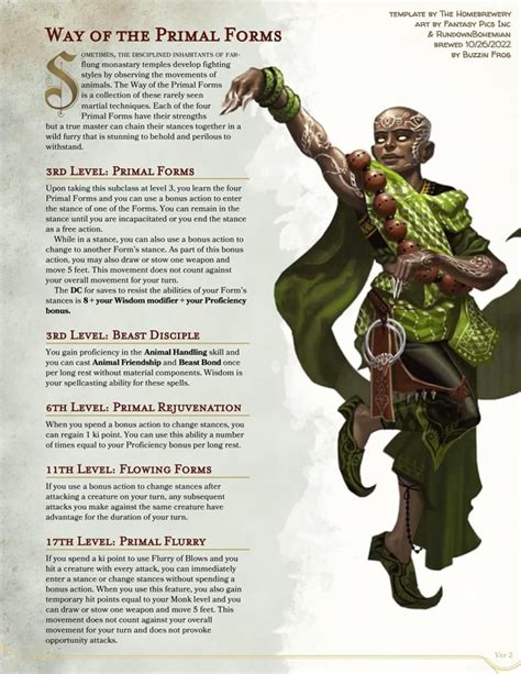 Monk Subclass Way Of The Primal Forms Rdndhomebrew