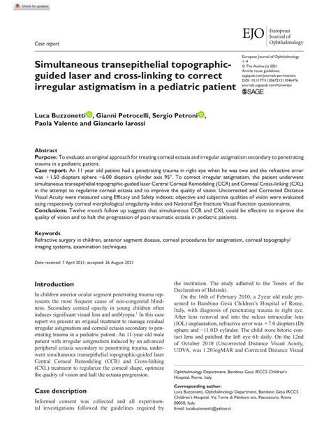 Pdf Simultaneous Transepithelial Topographic Guided Laser And Cross Linking To Correct