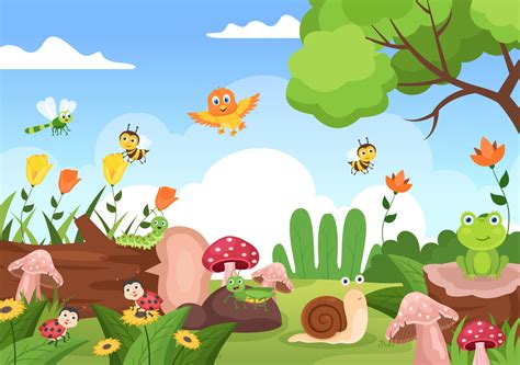 Hermosa Ilustración De Fondo De Dibujos Animados De Jardín Con Paisajes