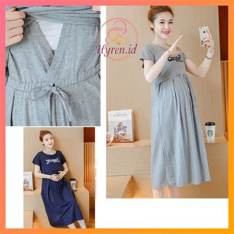 Jual Hyren.id P25 Dress Ibu Hamil Menyusui Katun Import Baju Terusan ...