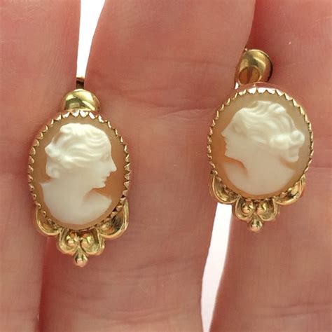 Vintage Cameo Earrings Hand Carved Shell Gold Filled Jewelry Etsy