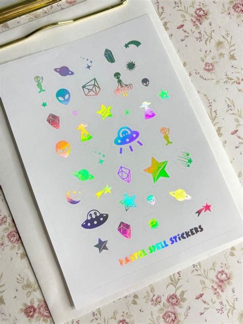 Holographic Alien Stickers Ufo Stickers Space Stickers Foil Stickers