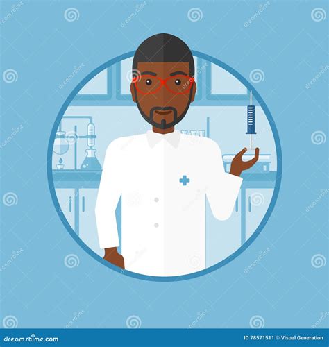 Laboratory Assistant With Syringe In Lab Stock Vector Illustration