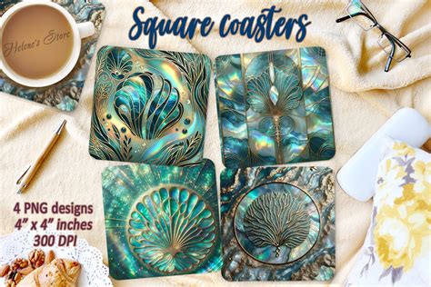 Aquamarine Ocean Square Coaster Set Graphic By Helenes Store