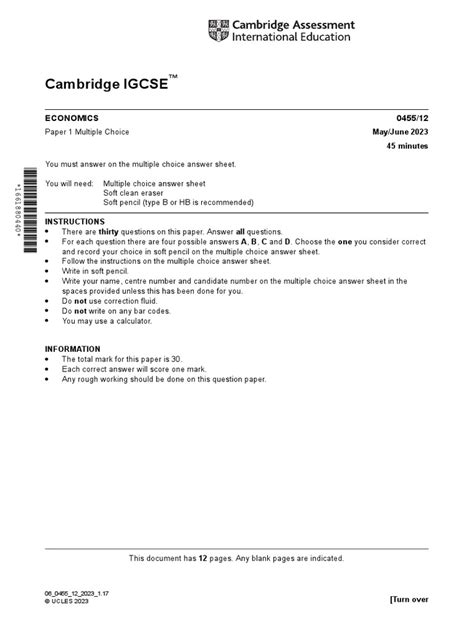 Cambridge Igcse 045512 Economics Pdf Money Demand