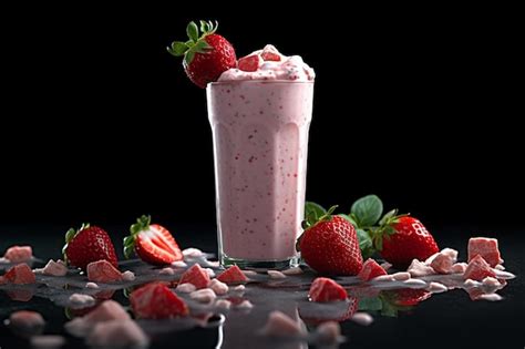 Premium Photo A Glass Of Strawberry Milkshake With Strawberries On