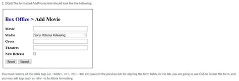 Solved 2 30pt The Formatted AddMowie Html Should Look Chegg
