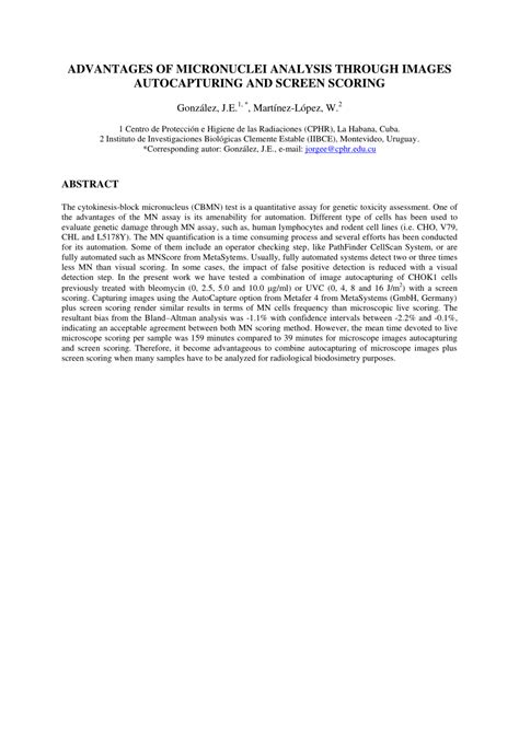 Pdf Advantages Of Micronuclei Analysis Through Images Autocapturing
