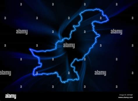Glowing Map Of Pakistan Modern Blue Outline Map On Dark Background
