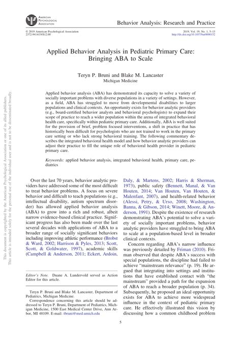 Pdf Applied Behavior Analysis In Pediatric Primary Care Bringing Aba