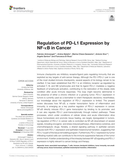 Pdf Regulation Of Pd L1 Expression By Nf κb In Cancer