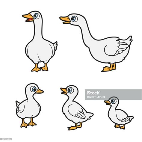흰색 배경에 색칠 공부를위한 크고 작은 만화 거위와 고슬링 색상 변화 고기에 대한 스톡 벡터 아트 및 기타 이미지 고기 귀여운 깃털 Istock