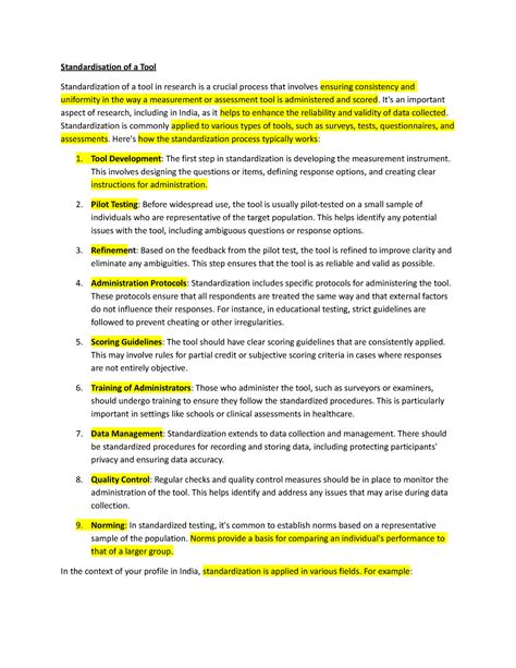 Standardisation Of A Tool Standardisation Of A Tool Standardization