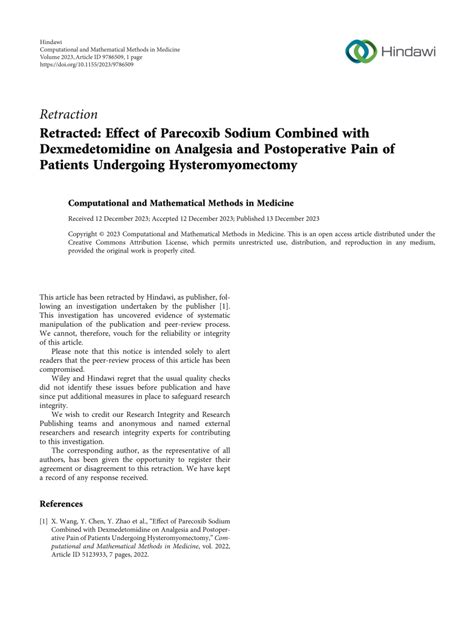Pdf Retracted Effect Of Parecoxib Sodium Combined With