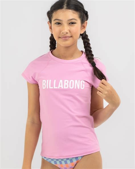Billabong Girls Heat Wave Rash Vest In Pink Lemonade Free Shipping