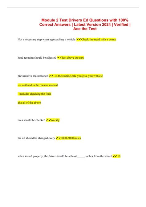 Module 2 Test Drivers Ed Questions With 100 Correct Answers Latest