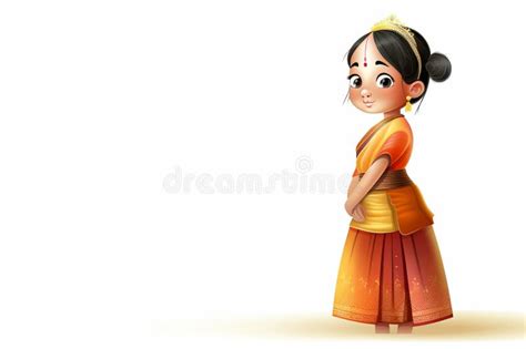 Beautiful Happy Girl Standing On White Background Stock Illustration
