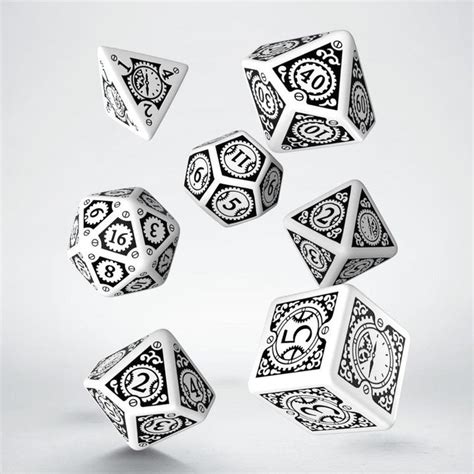 Steampunk Clockwork White And Black Dice Set 7 კამათელი Extrage