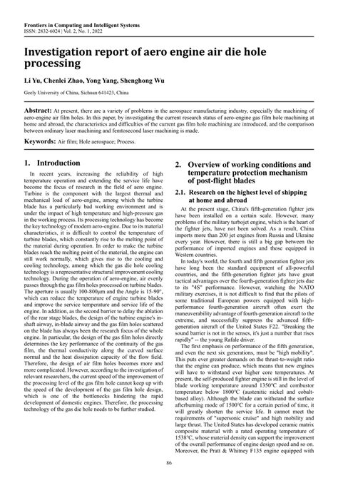 Pdf Investigation Report Of Aero Engine Air Die Hole Processing