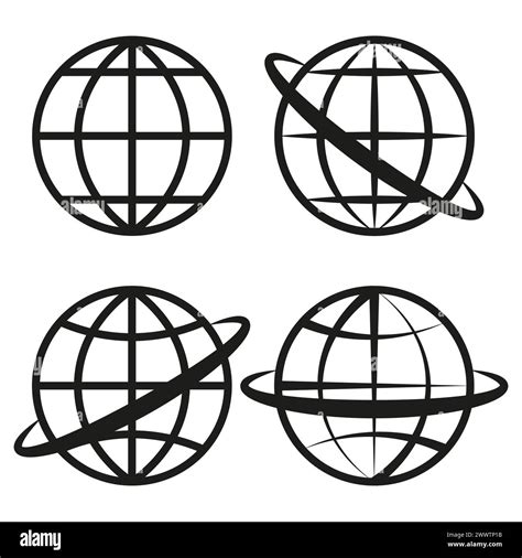 Globe Icons Set World Map Symbols Global Network Signs Orbit Line