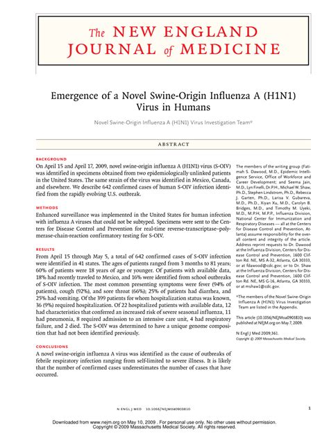 Pdf Emergence Of A Novel Swine Origin Influenza A H1n1 Virus In Humans