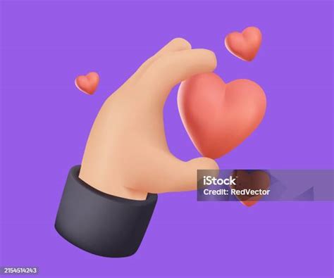 손을 들고 심장 기호 3d 벡터 사랑 벡터 아이콘입니다 빨간 하트 이모티콘 벡터 디자인 로맨틱 포스터에 대 한 사랑 아이콘 3차원 형태에 대한 스톡 벡터 아트 및 기타