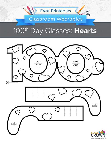 100th Day Glasses Hearts 100th Day Of School Crafts 100 Day Of