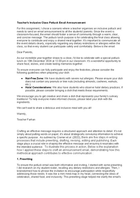 Assignment Activity Unit 8 Teachers Inclusive Class Potluck Email