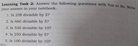 solved learning task 2 answer the following questions with yes or no