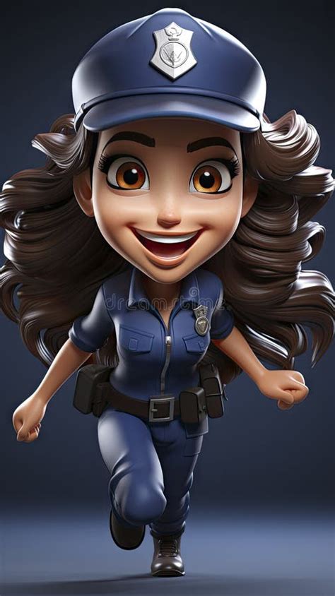 Animated Female Police Officer With Raised Index Finger Stock