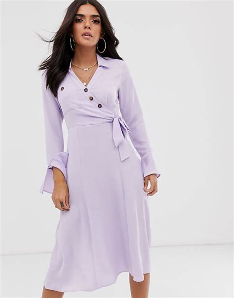 Asos Design Button Through Wrap Midi Shirt Dress Asos
