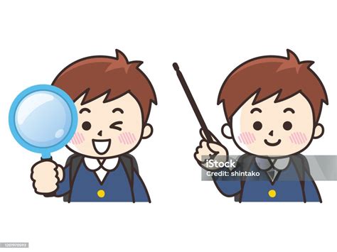 Siswa Sekolah Dasar Memegang Kaca Pembesar Ilustrasi Stok Unduh