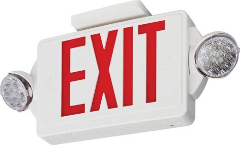 LITHONIA LIGHTING Exit Sign With Emergency Lights White Faces Red LED Ceiling End Wall
