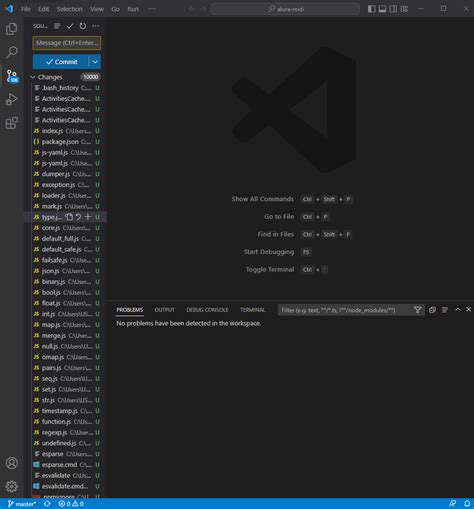 Ao abrir o VS Code tenho todos estes arquivos de extensões para commit