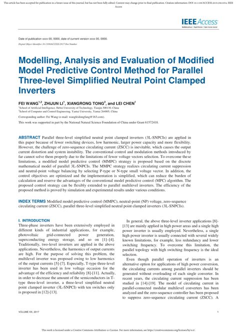 pdf modeling analysis and evaluation of modified model predictive control method for parallel
