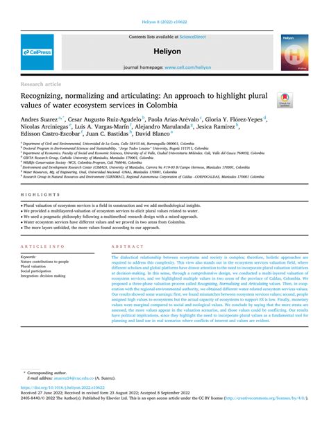 Pdf Recognizing Normalizing And Articulating An Approach To Highlight Plural Values Of Water